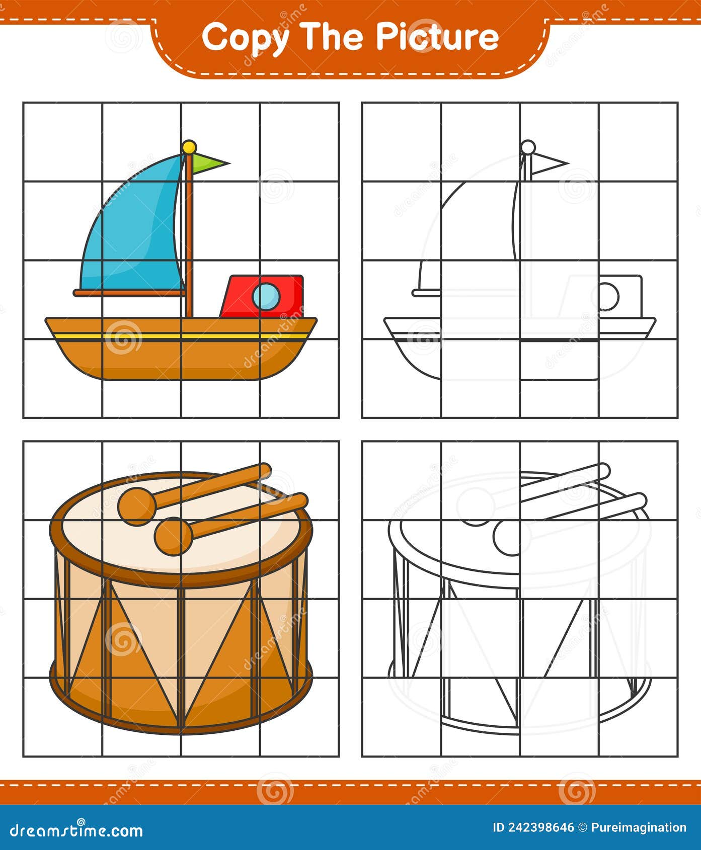 Copy the Picture, Copy the Picture of Boat and Drum Using Grid Lines ...