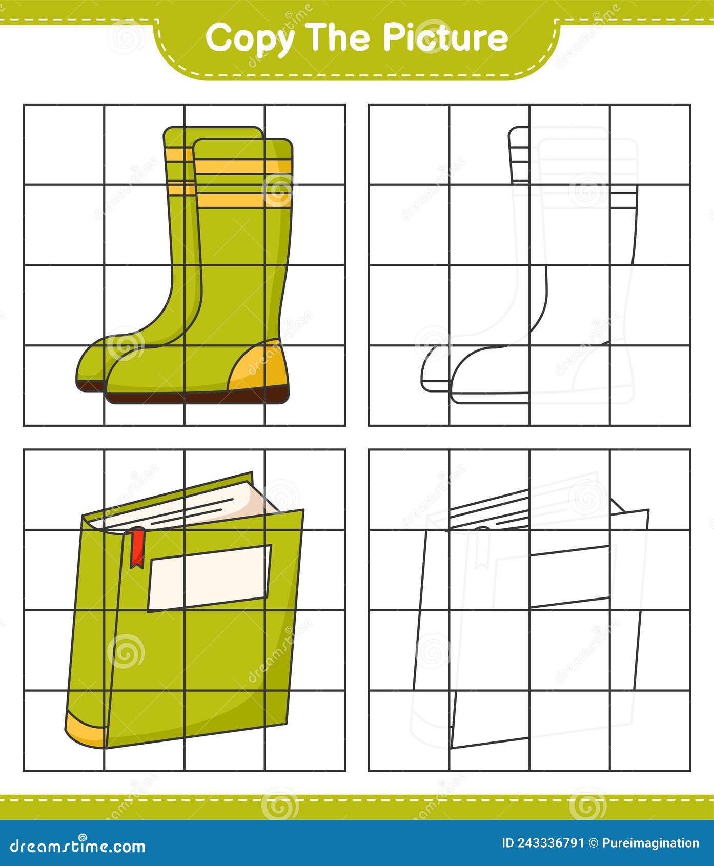 Copy the Picture, Copy the Picture of Book and Rubber Boots Using Grid ...