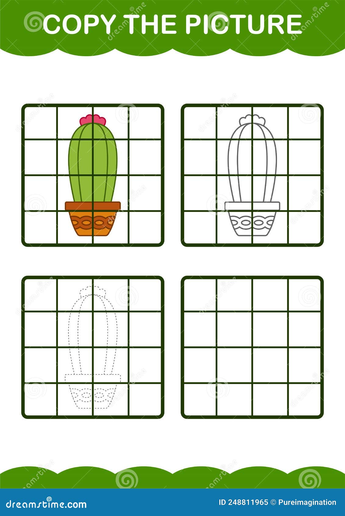 Copy the Picture with Cactus. Worksheet for Kids Stock Vector ...