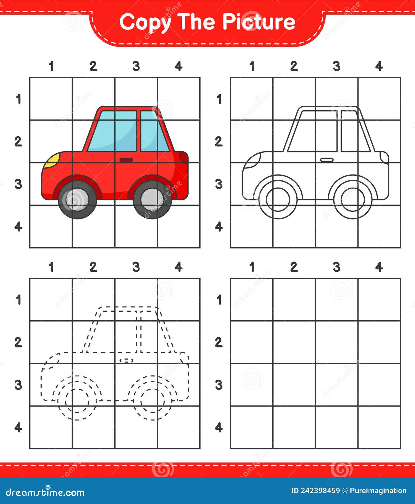 Copy the Picture, Copy the Picture of Car Using Grid Lines. Educational ...