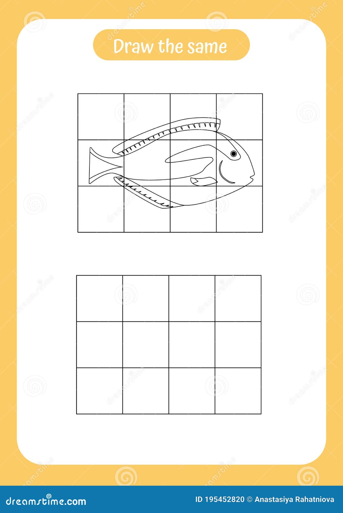 Copy the Picture of Fish - Use the Grid and Example. Educational Game ...