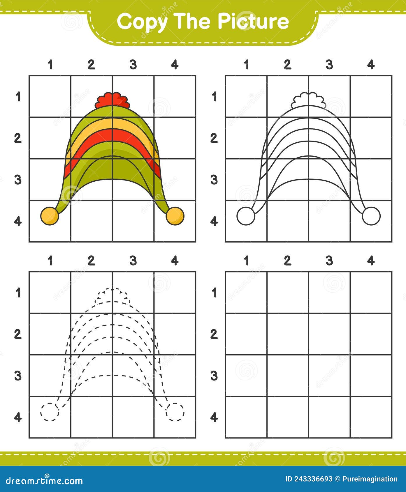Copy the Picture, Copy the Picture of Hat Using Grid Lines. Educational ...