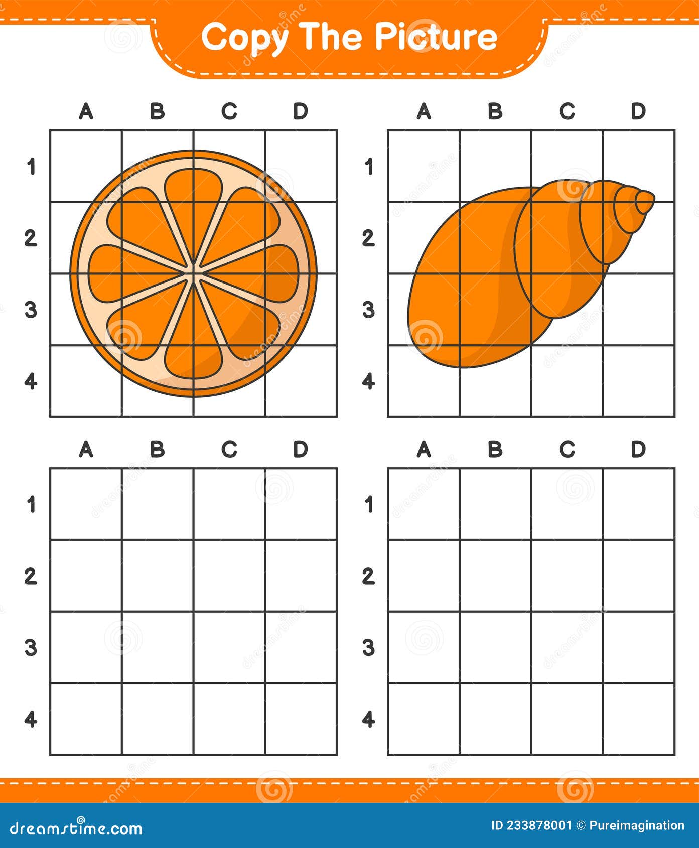 Copy the Picture, Copy the Picture of Orange and Sea Shells Using Grid ...