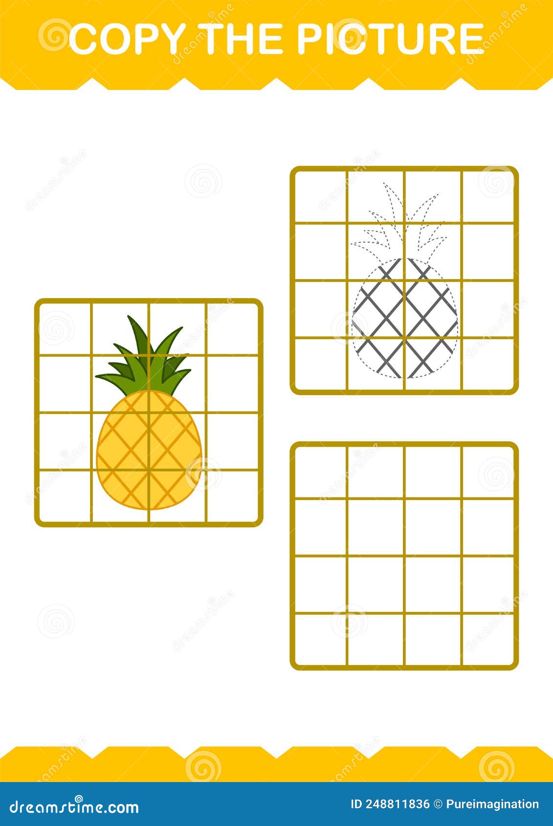 Copy the Picture with Pineapple. Worksheet for Kids Stock Vector ...