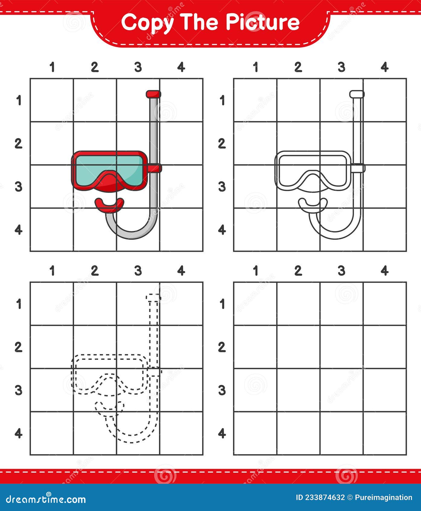 Copy the Picture, Copy the Picture of Scuba Diving Mask Using Grid ...