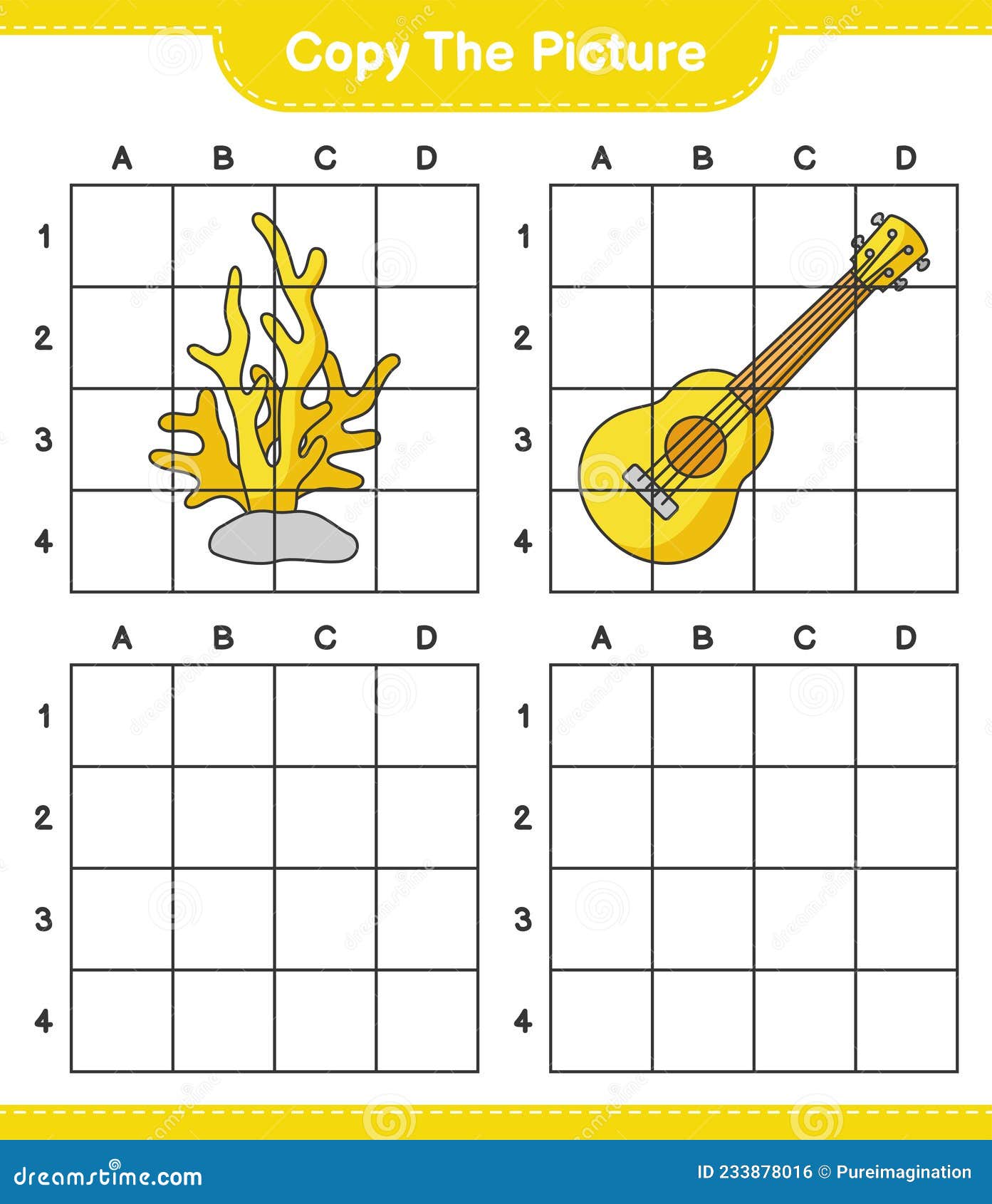 Copy the Picture, Copy the Picture of Ukulele and Coral Using Grid ...