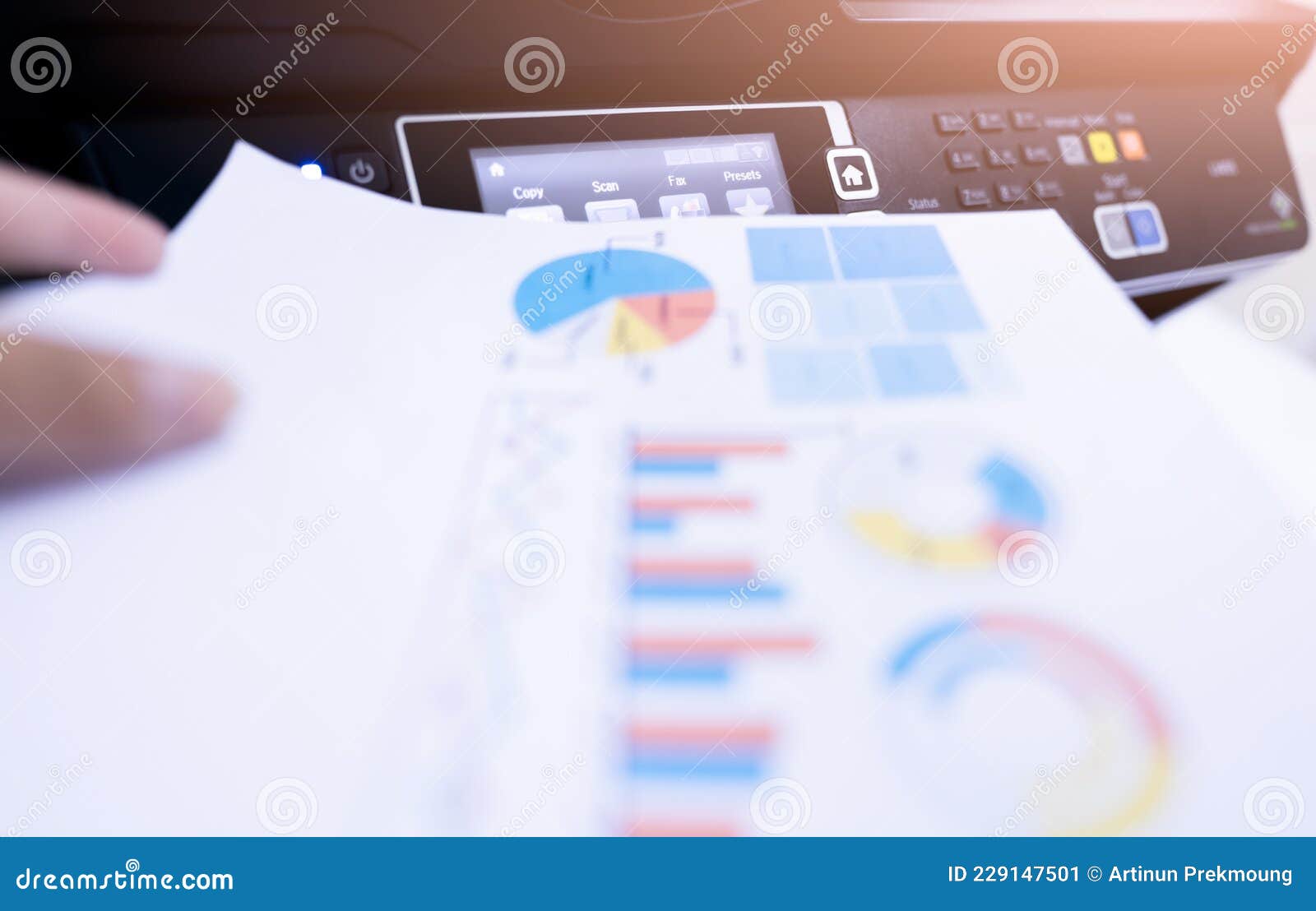 Copy, Print, Scan, and Fax Machine in Office. Document and Paper Work ...