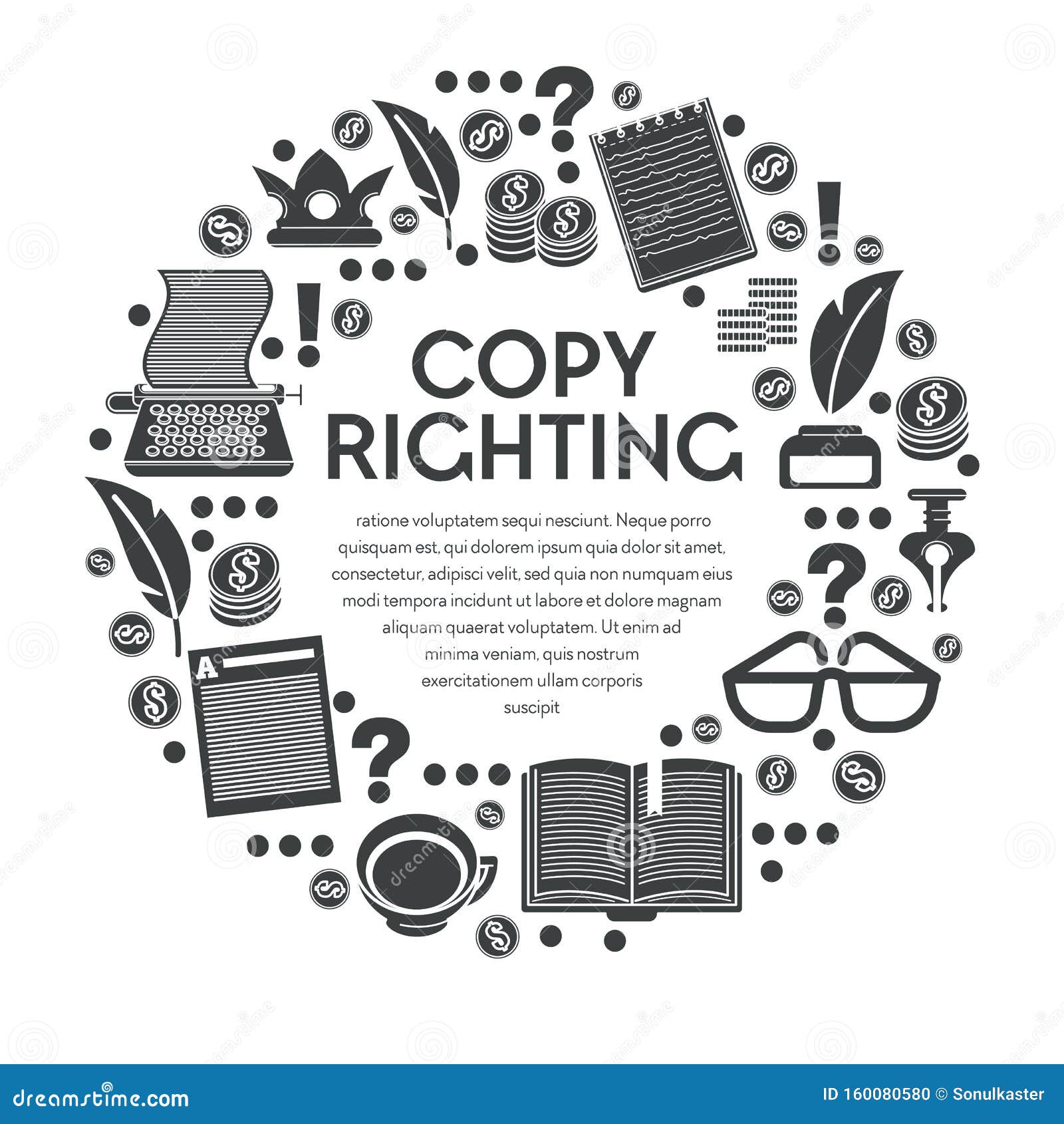 Copy Righting Poster with Typewriter and Notebooks in Circle Stock ...
