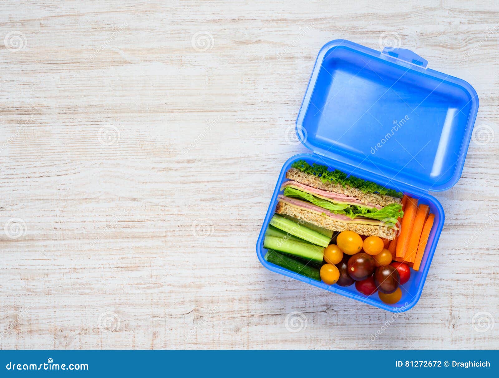 Copy Space of Blue Lunch Box with Food Stock Photo - Image of blue ...