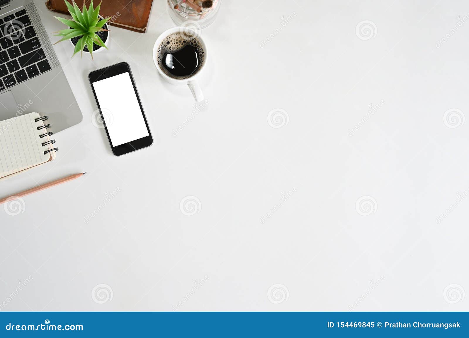 Copy Space Mockup Smartphone, Laptop, Coffee, Book and Notepad on ...