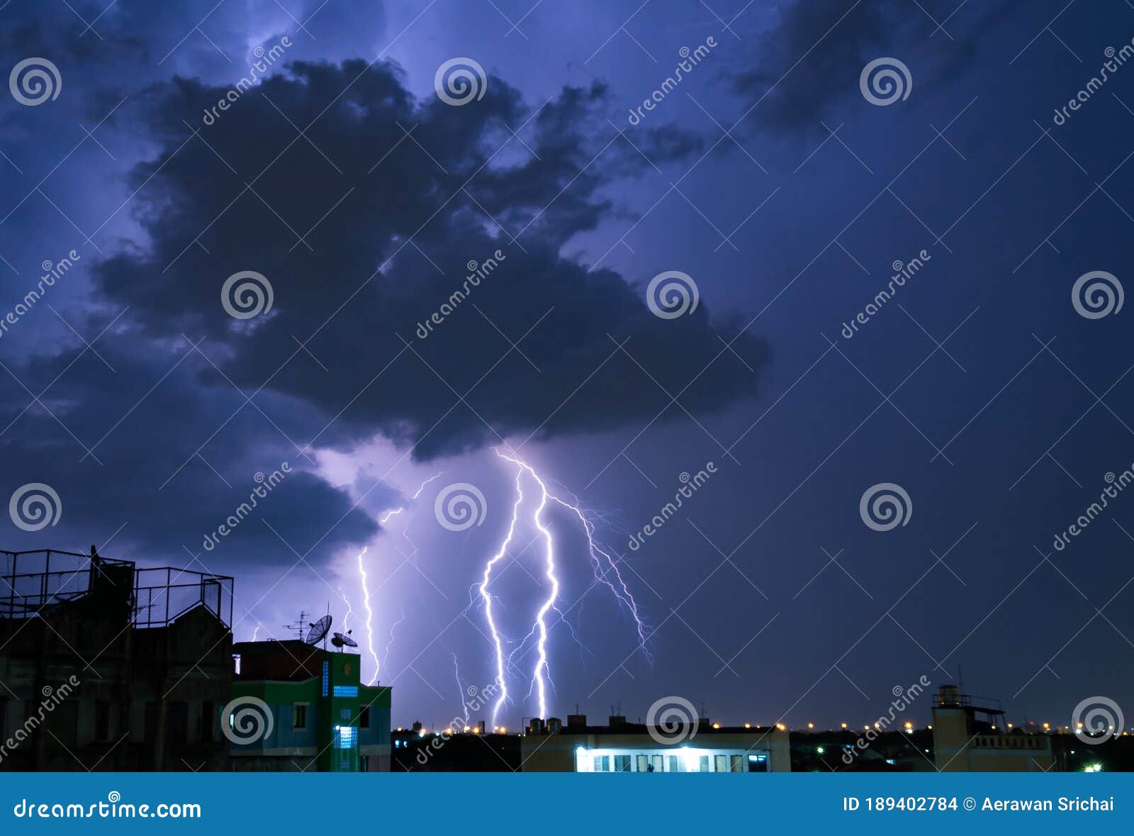 Severely Lightning At Night During Monsoon Season. Royalty-Free Stock ...