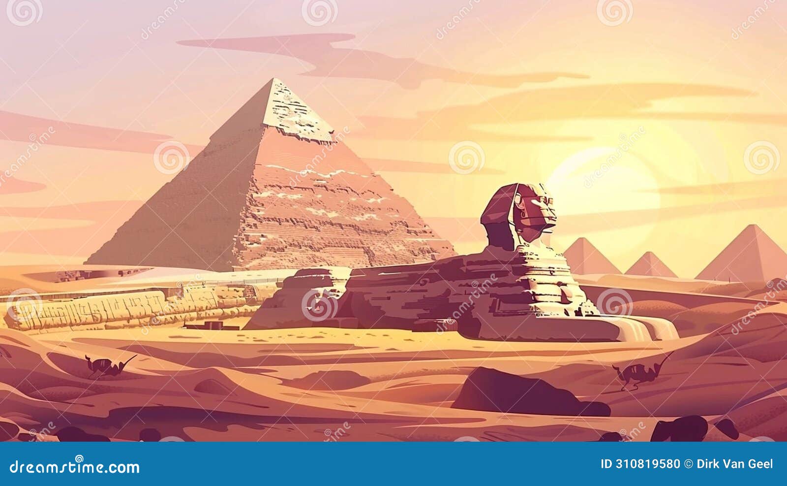 Copy Space, Simple Vector Illustration, Pyramids of Giza with Sphinx ...