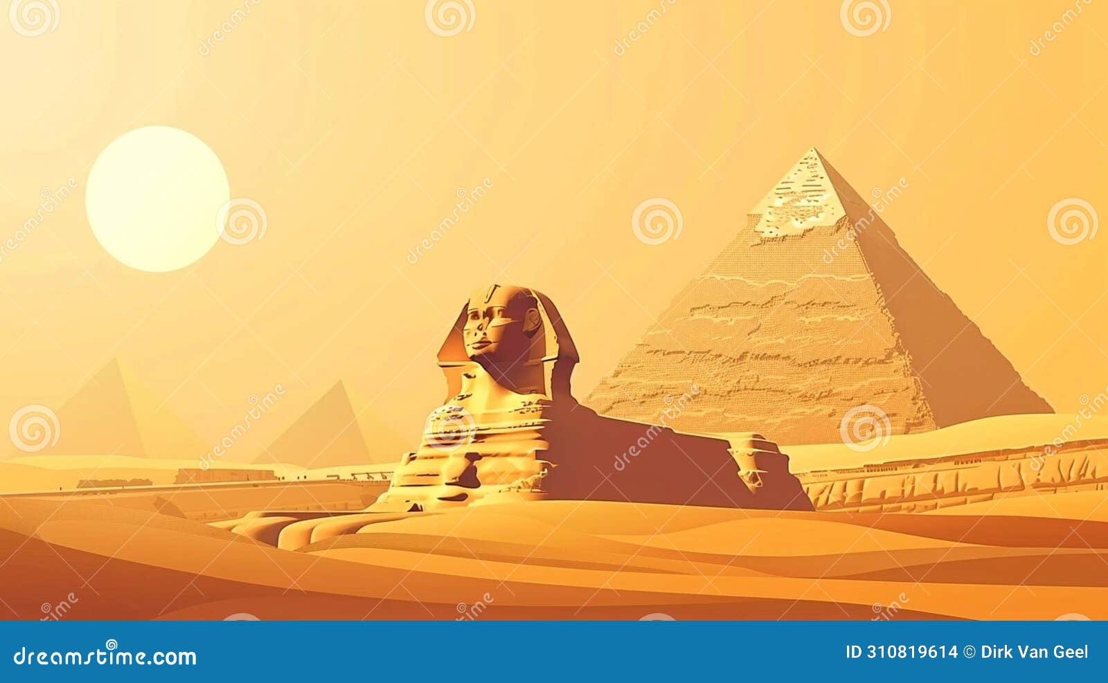 Copy Space, Simple Vector Illustration, Pyramids of Giza with Sphinx ...