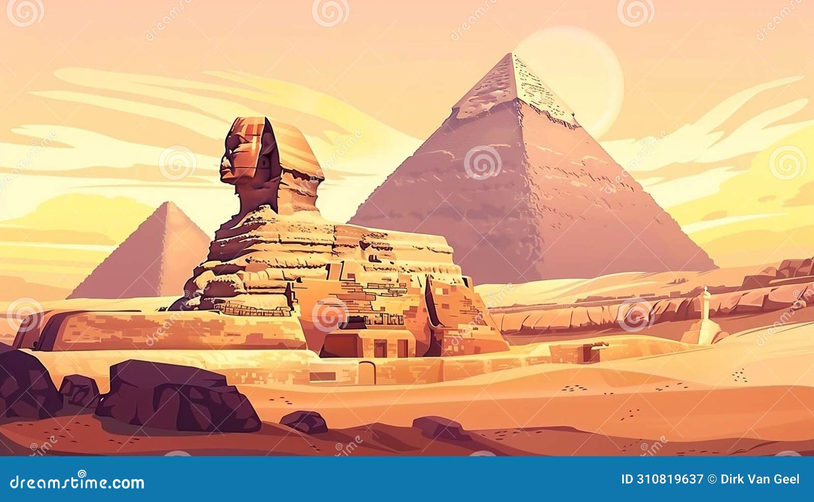 Copy Space, Simple Vector Illustration, Pyramids of Giza with Sphinx ...