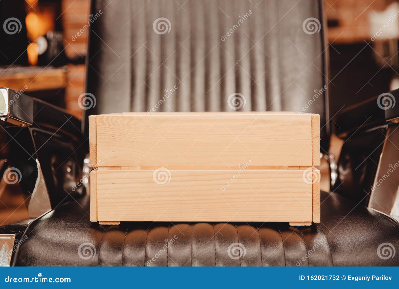 Copy Space on Wooden Box in Barber Shop for Men Stock Photo - Image of ...