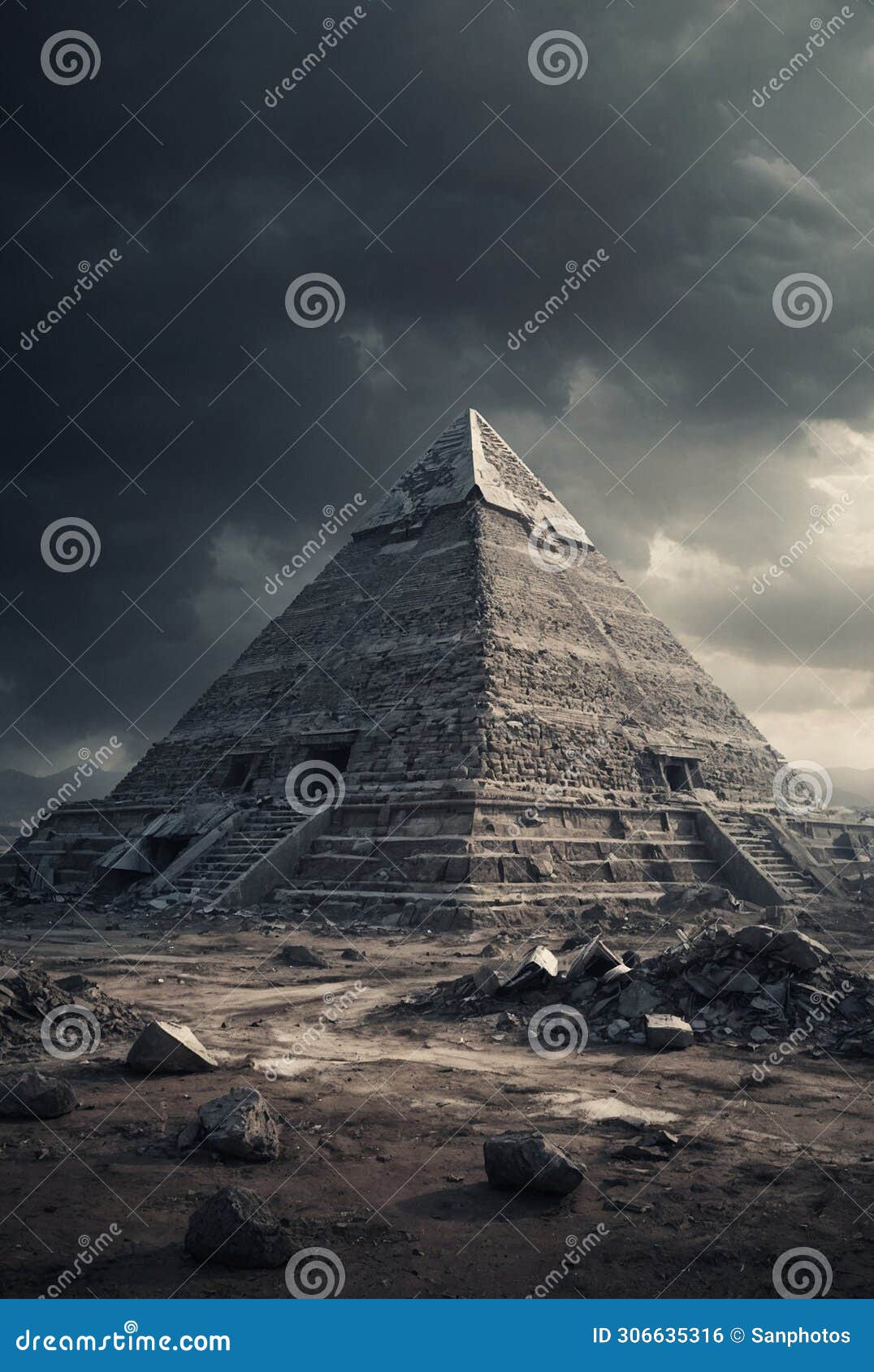 Dystopian Remnants: Decayed Egyptian Pyramid Stock Illustration ...