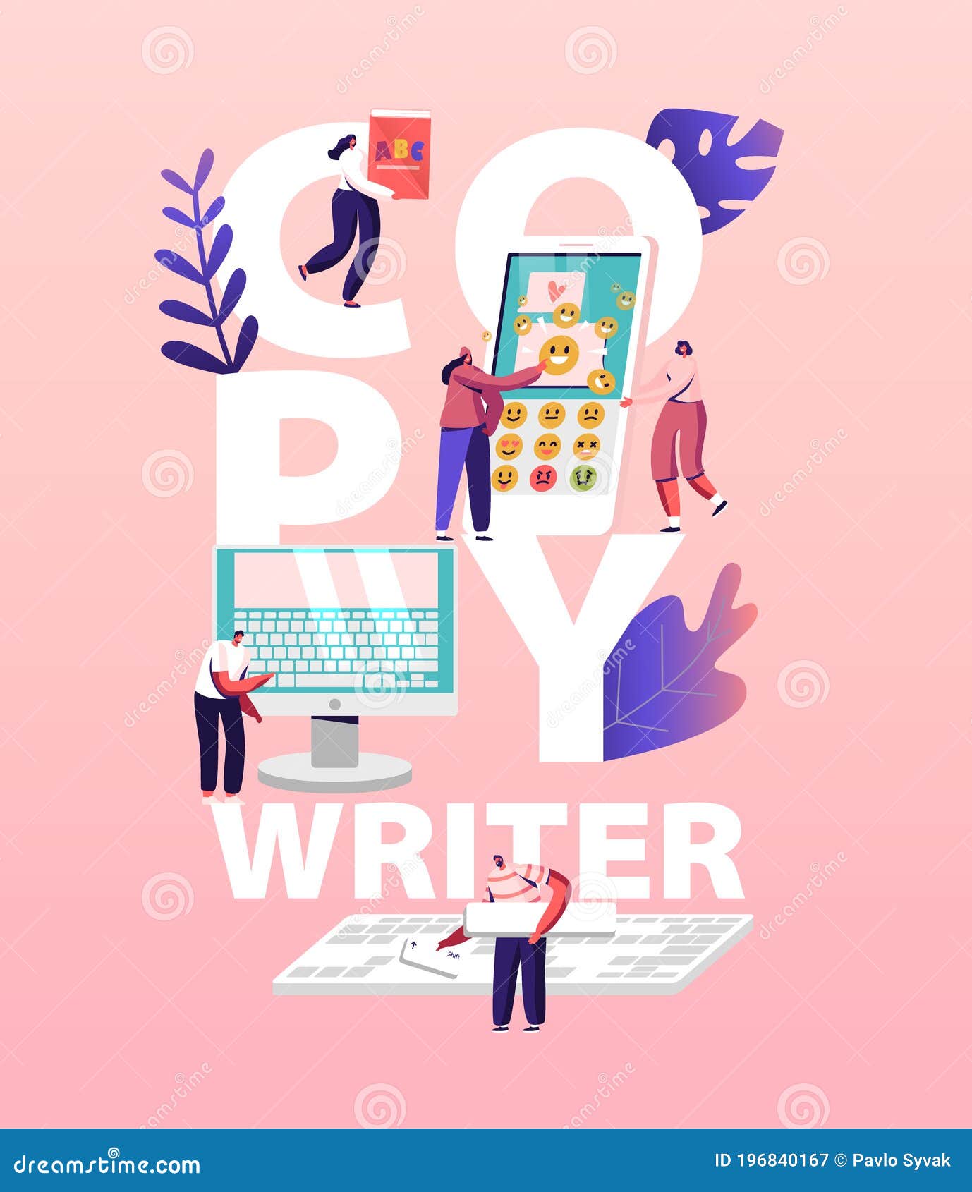 Copy Writer Work Concept. Online Journalist Characters Write Creative ...
