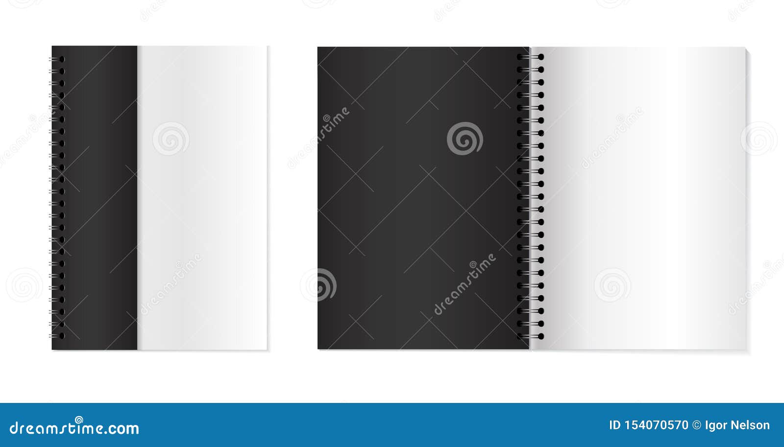 Copybooks with Metallic Silver Spiral. Set of Vector 3d Opened ...