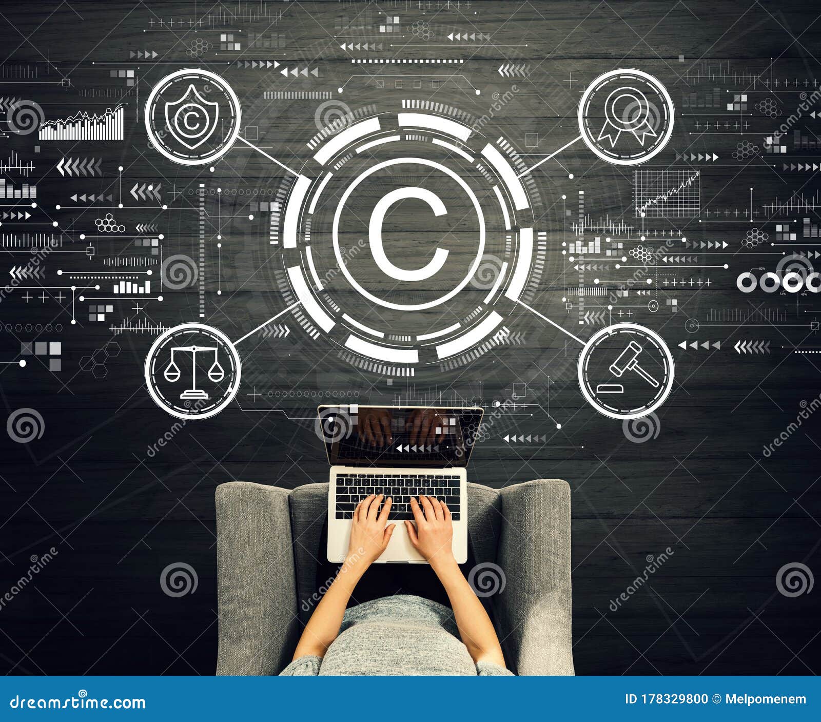 Copyright Concept with Person Using a Laptop Stock Illustration ...