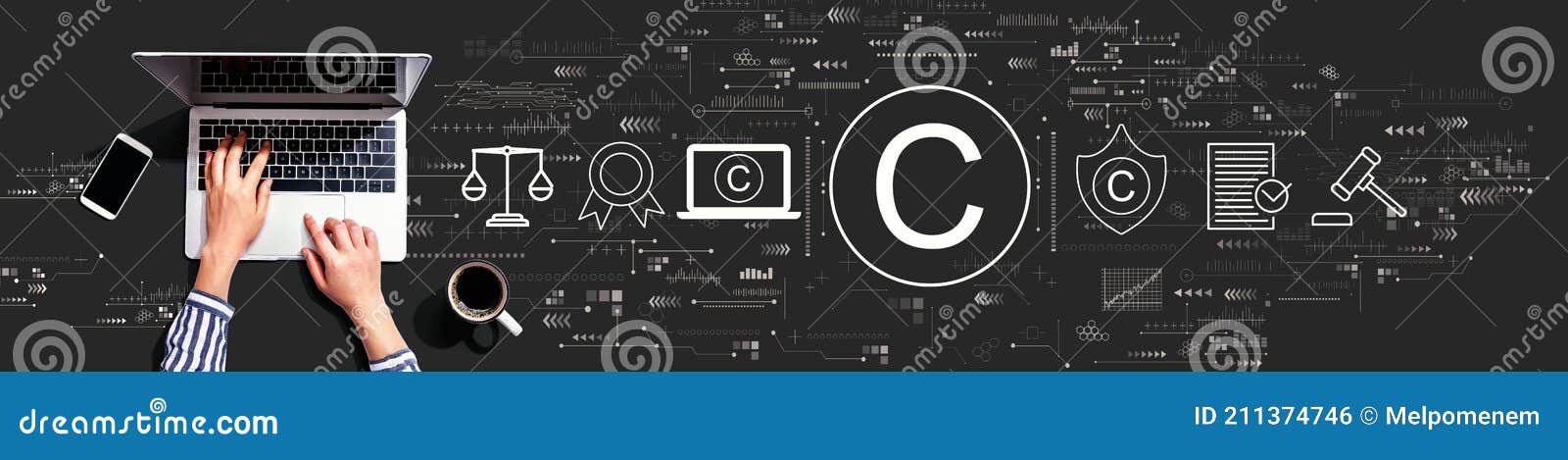 Copyright Concept with Person Using Laptop Stock Photo - Image of icons ...