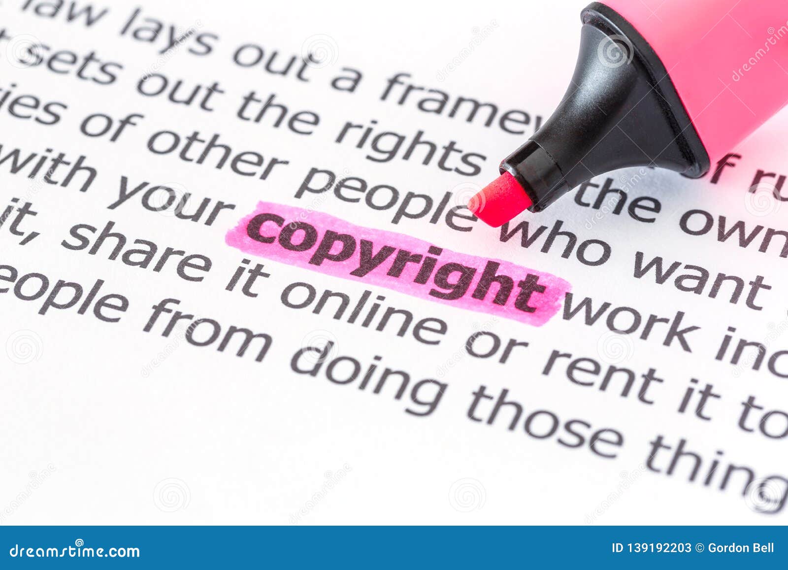 Copyright Text with Highlight Marker Stock Image - Image of text, white ...