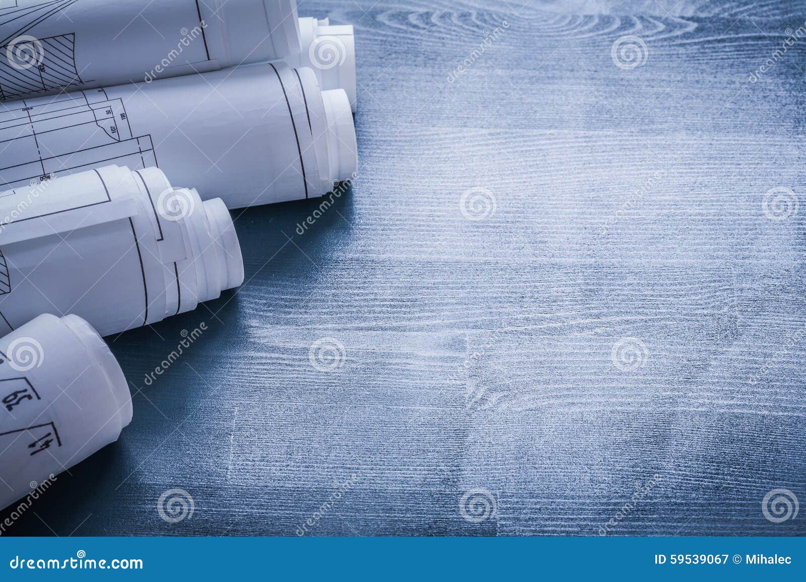 Copyspace Image Five Rolls of Blueprints Very Close Up Stock Image ...