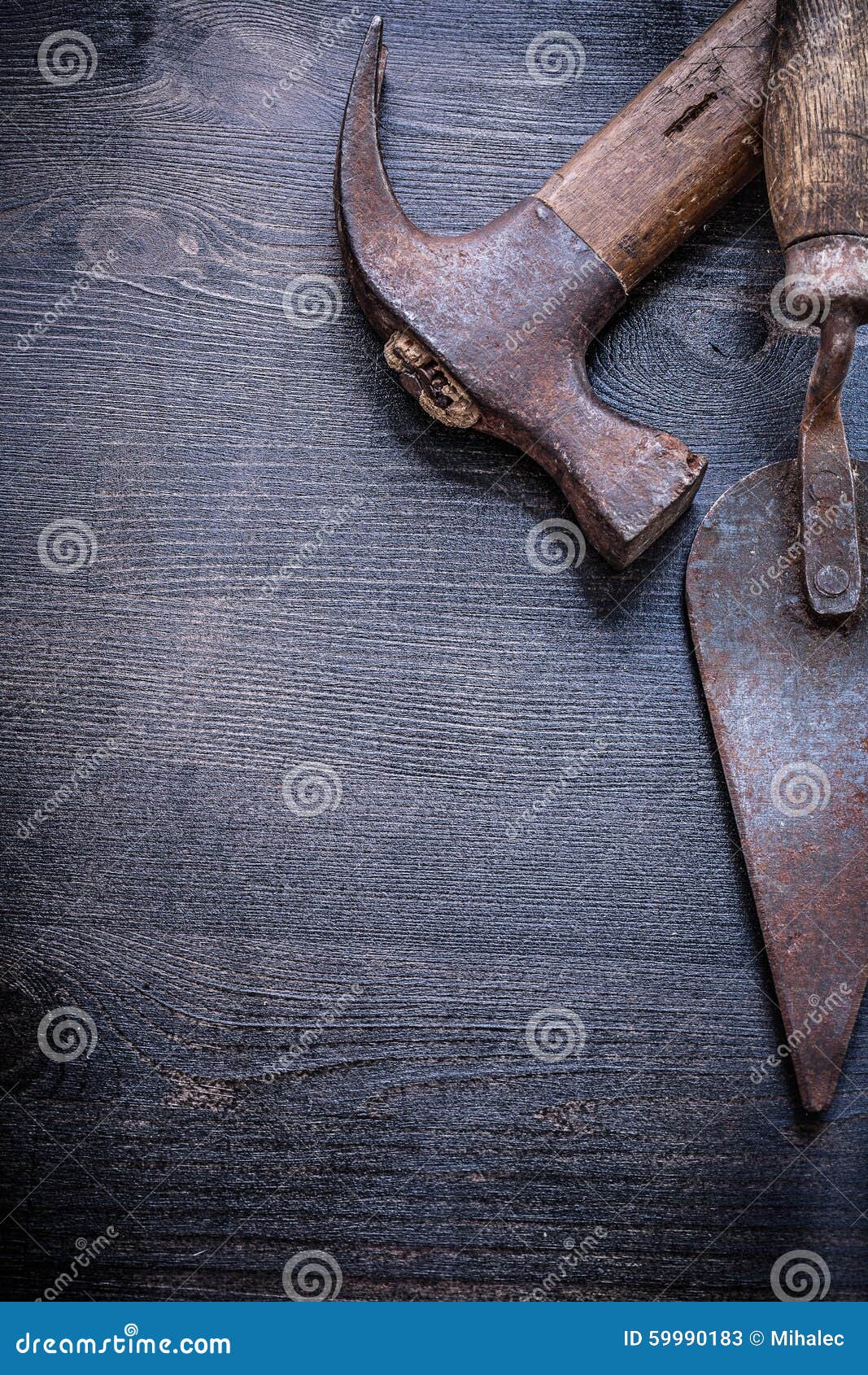 Copyspace Old Rusted Hammer and Spattle Stock Image - Image of ...