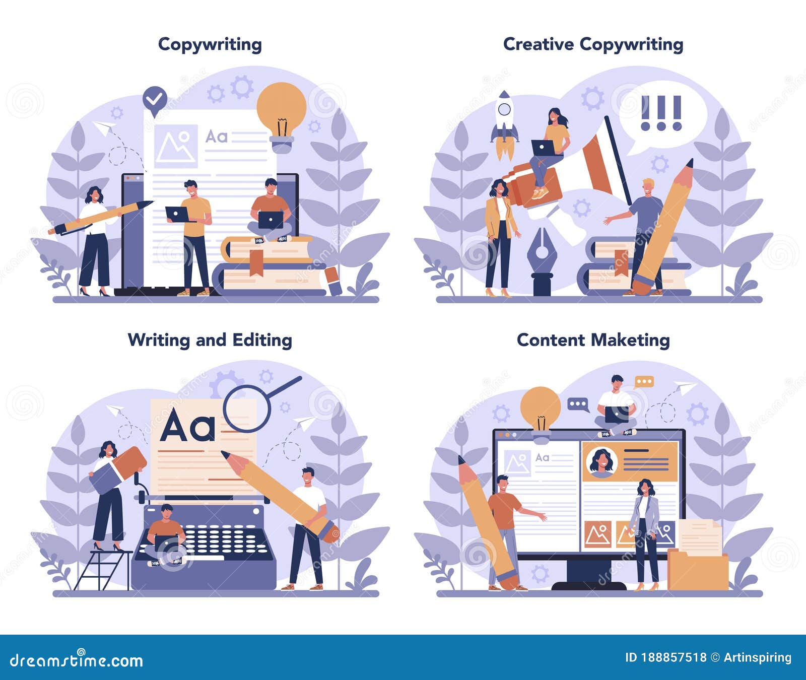 Copywriter Concept Set. Idea of Writing Texts, Creativity and Promotion ...
