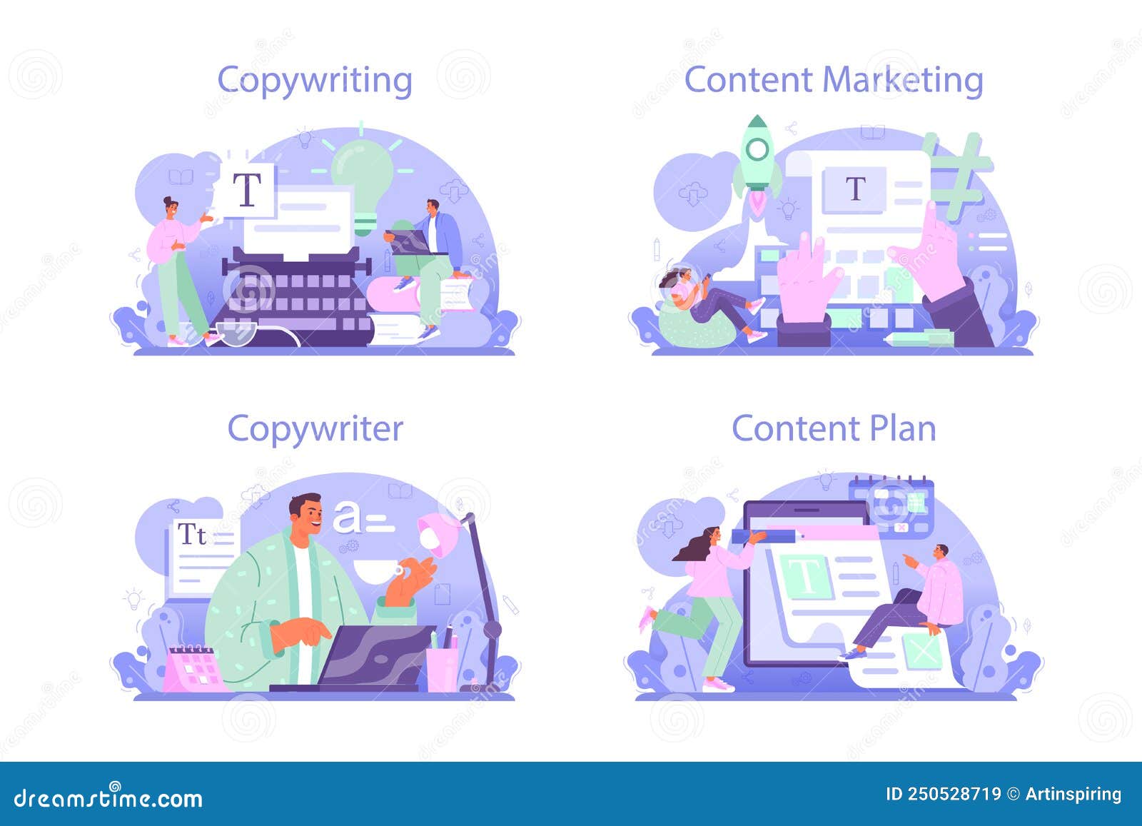 Copywriter Concept Set. Writing Texts and Layout Designing for Business ...