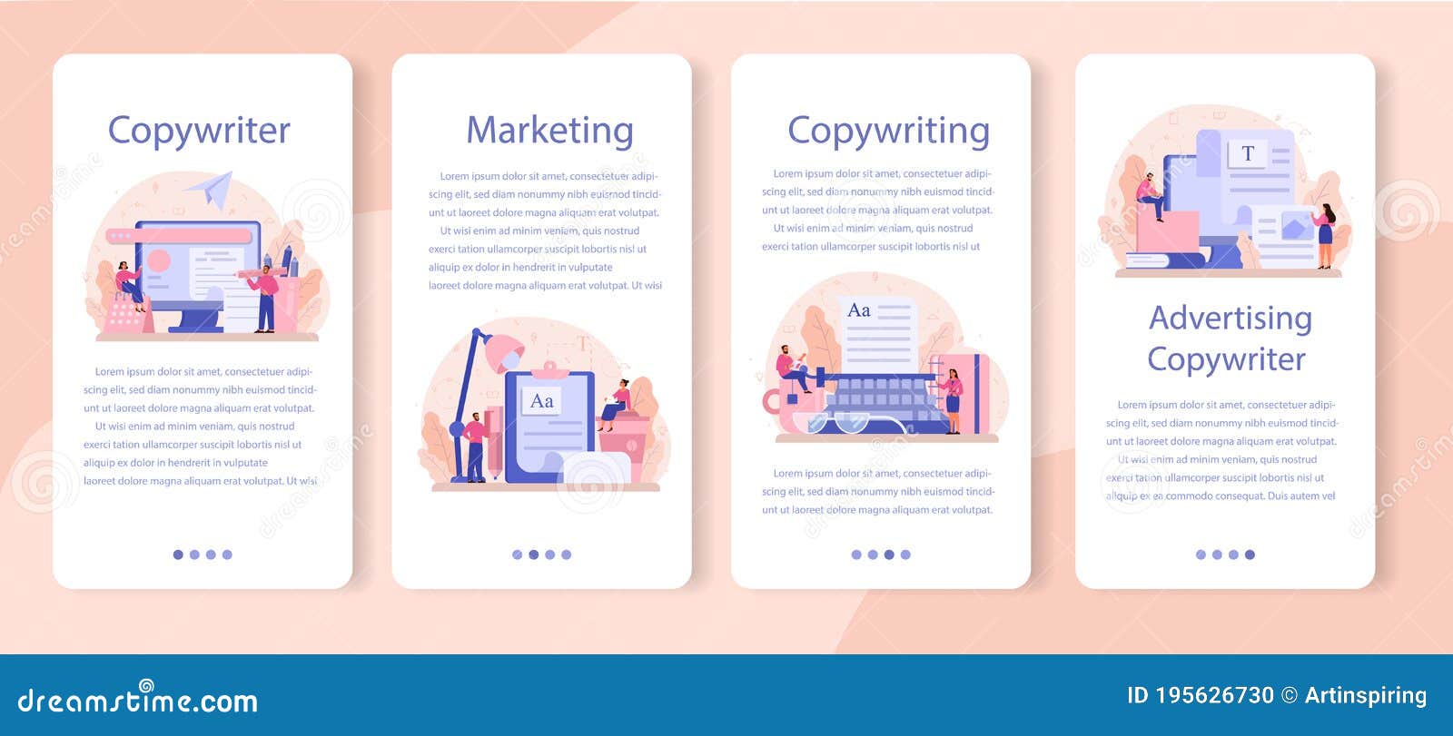Copywriter Mobile Application Banner Set. Idea of Writing Texts Stock ...