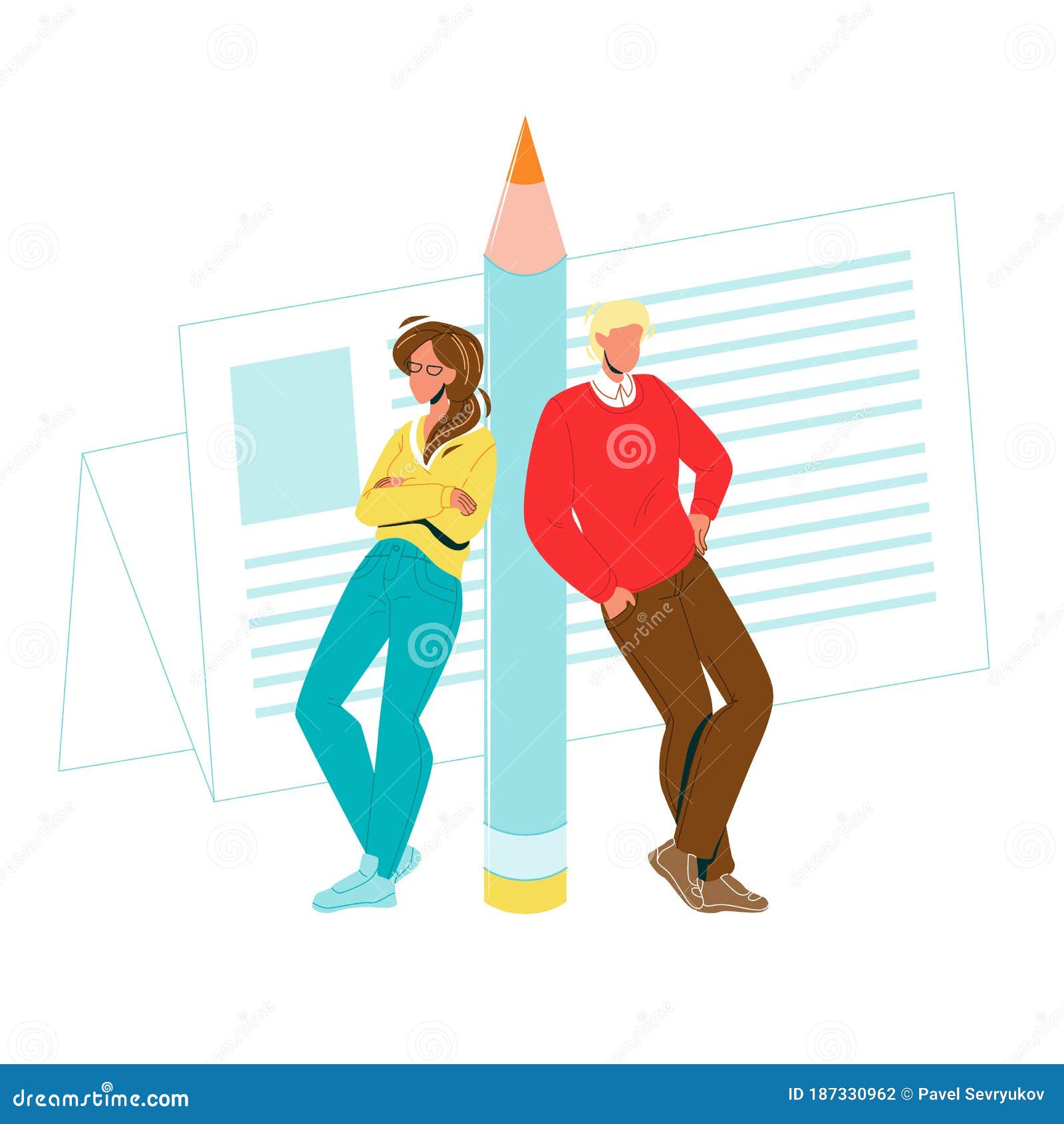 Copywriters Man and Woman Leaned Pencil Vector Stock Vector ...