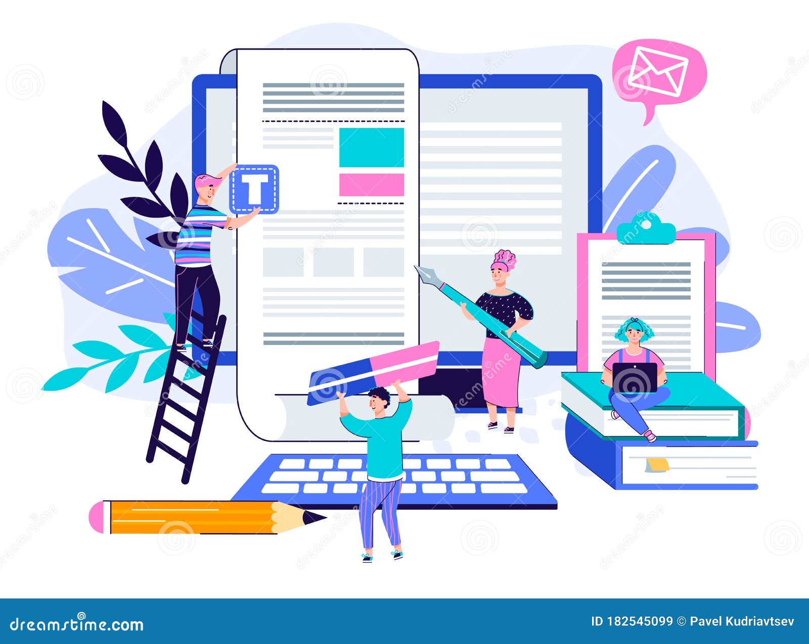 Copywriting and Articles Content Banner Cartoon Vector Illustration ...