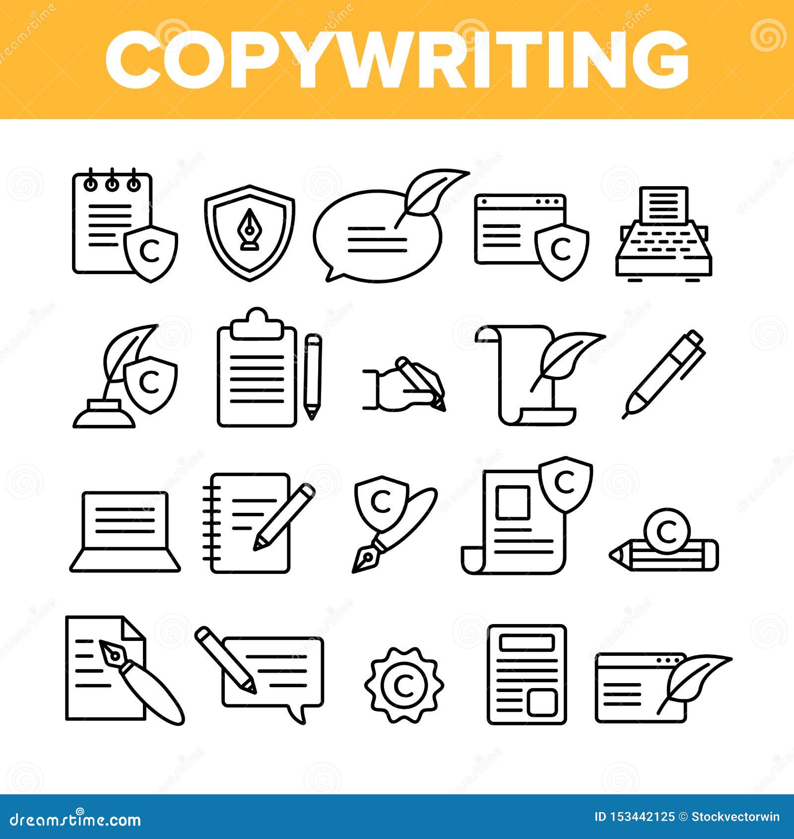 Copywriting and Blogging Vector Linear Icons Set Stock Vector ...