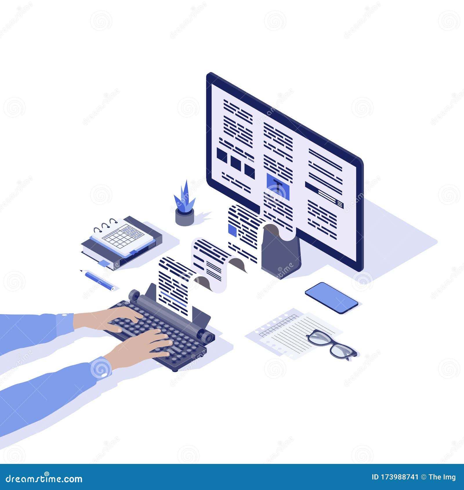 Copywriting Isometric Vector Illustration. Journalist, Copywriter ...
