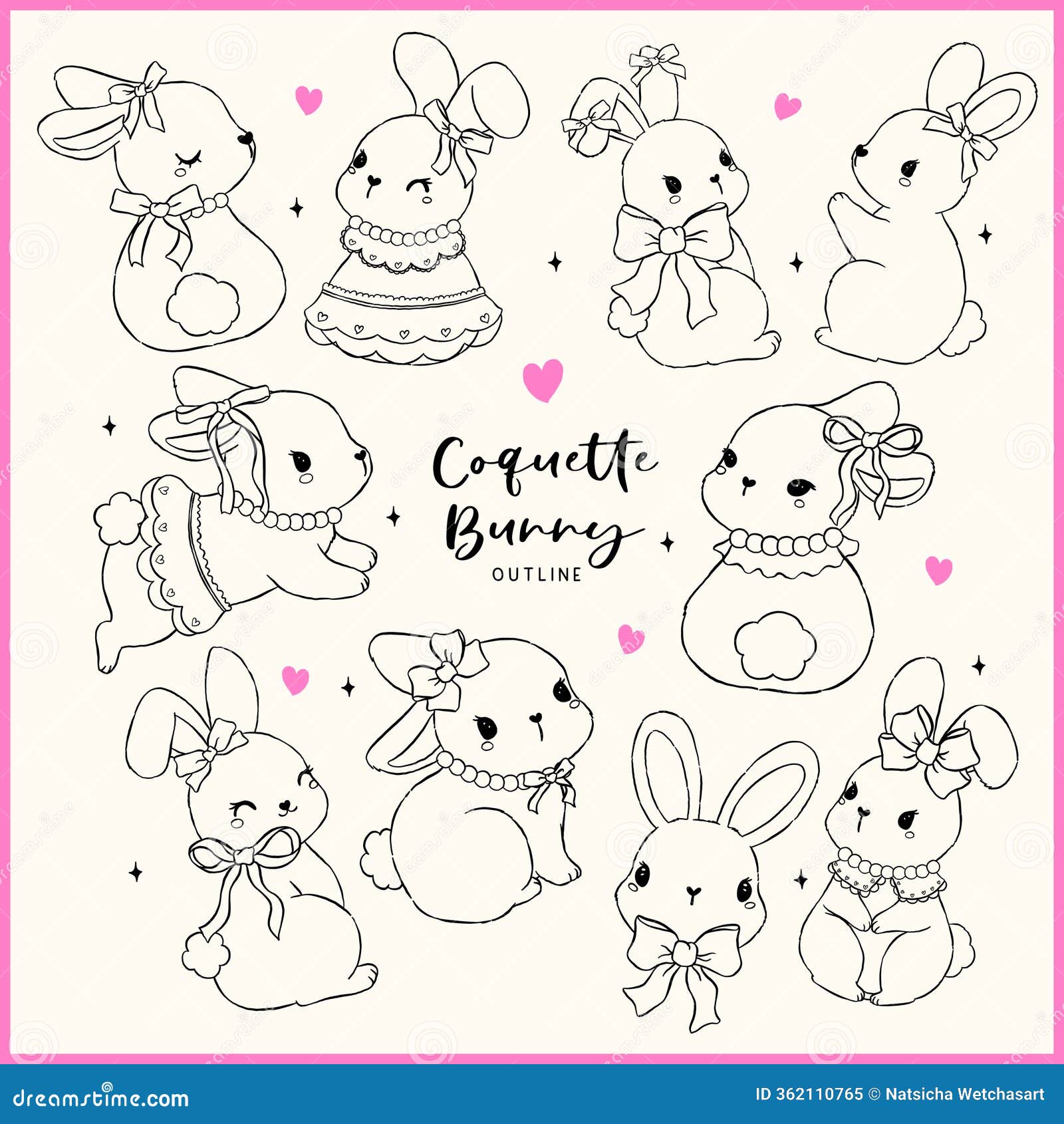 Coquette Bunny, Adorable Brown Rabbit With Pink Ribbon Bow Watercolor ...