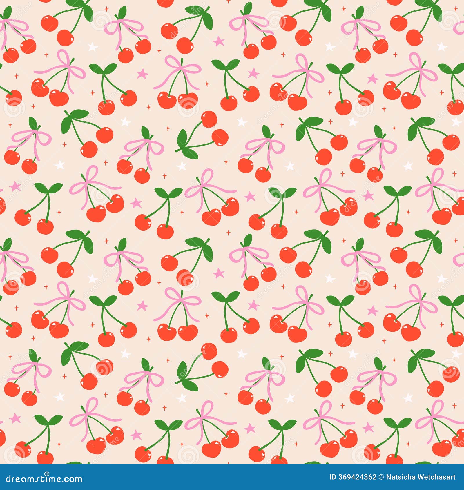 Coquette Seamless Pattern Cherries With Pink Bow Spring Flower Isolated ...