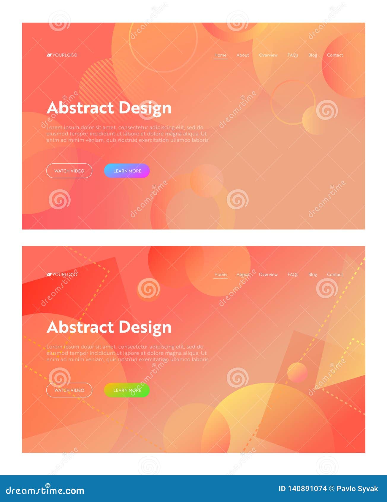Coral Abstract Geometric Circle Shape Landing Page Background Set ...