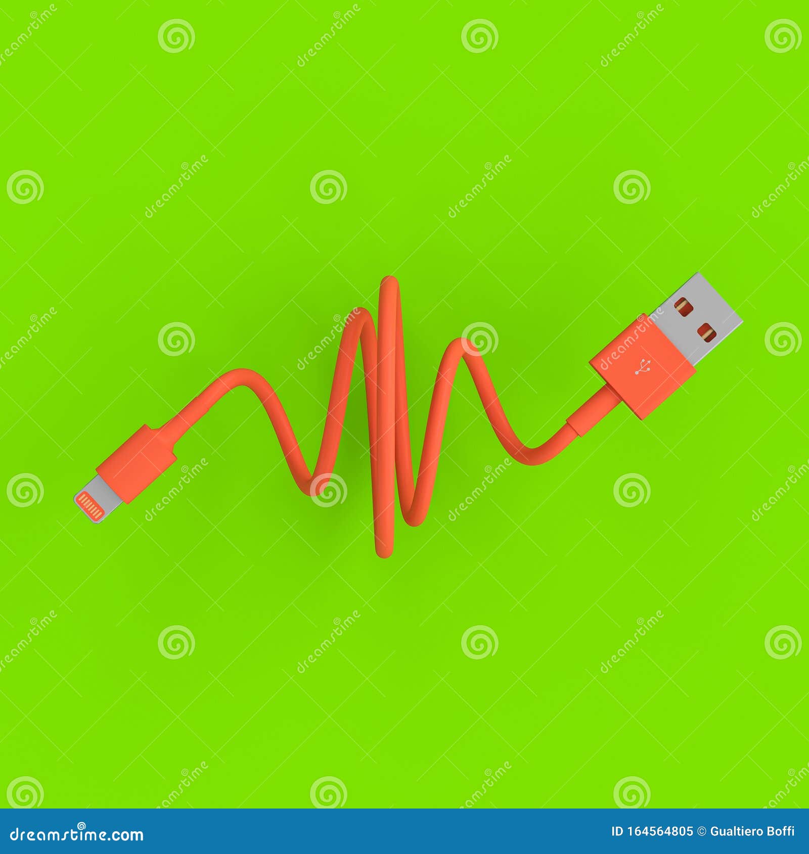 Coral-colored Usb Connection Cable on a Green Background Stock ...