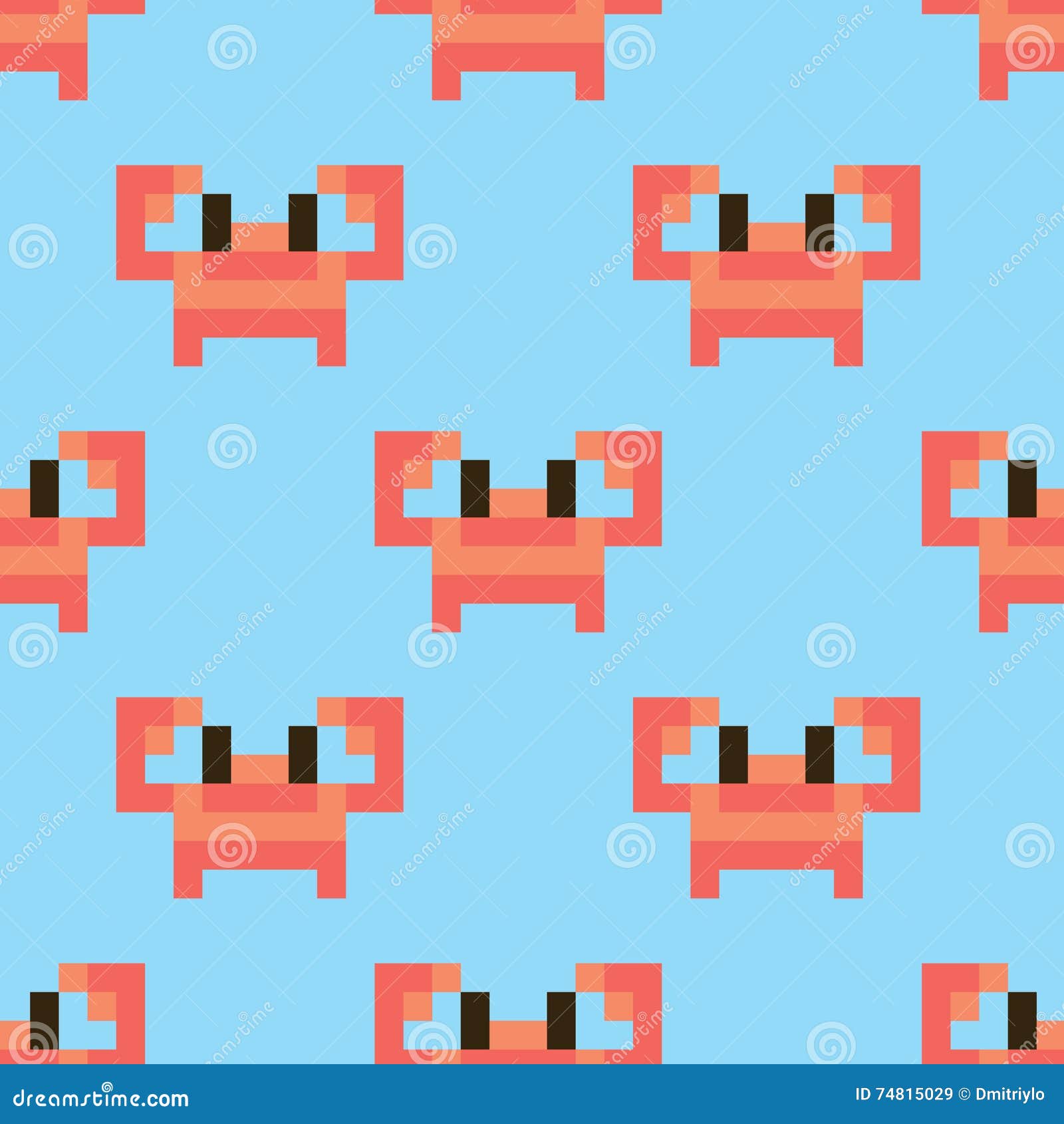Coral Crabs. Pixel Art Style Seamless Vector Pattern Stock Vector ...