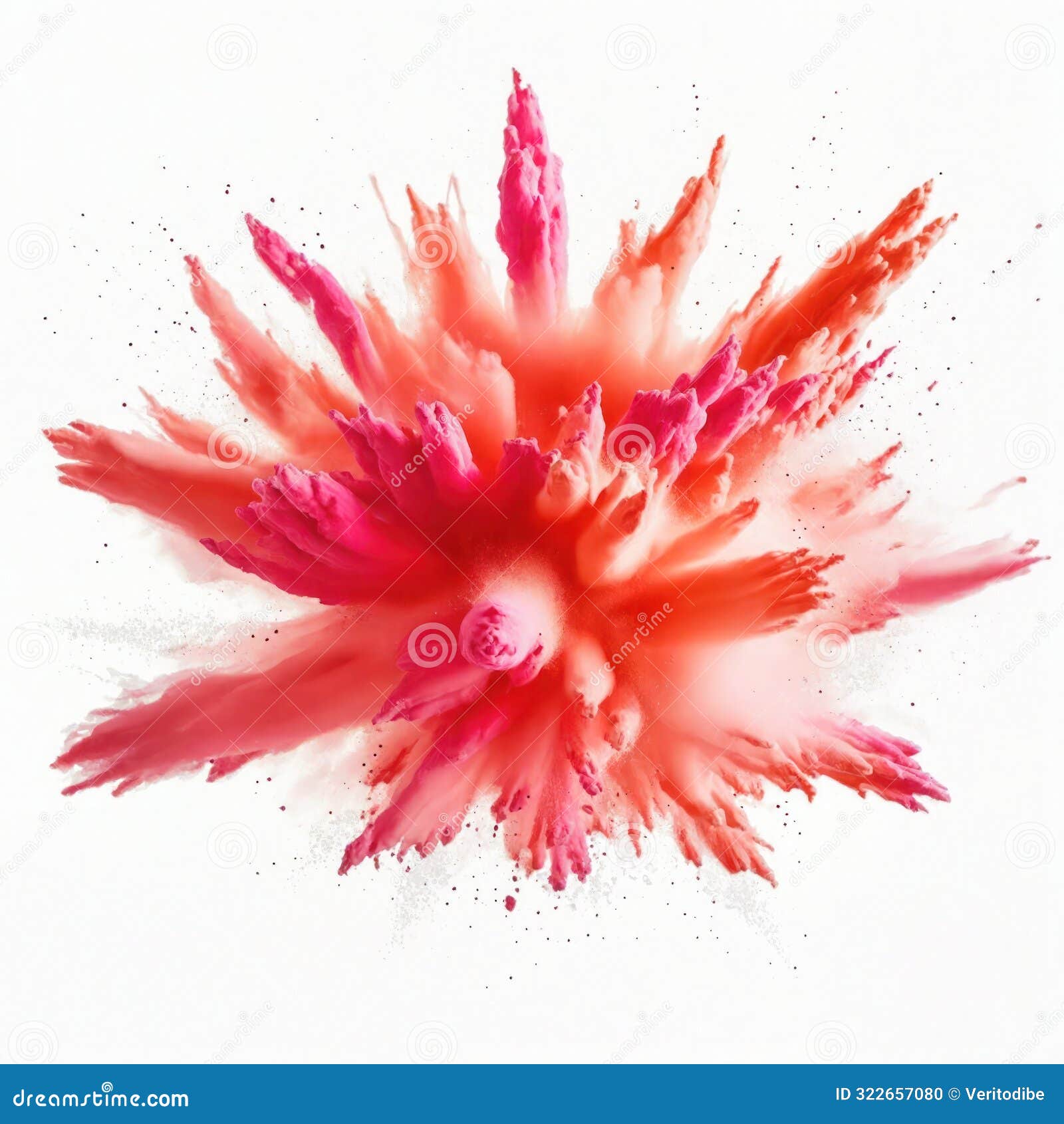 Coral and Pink Coloured Dust Exploding in the Air. Wihite Background ...