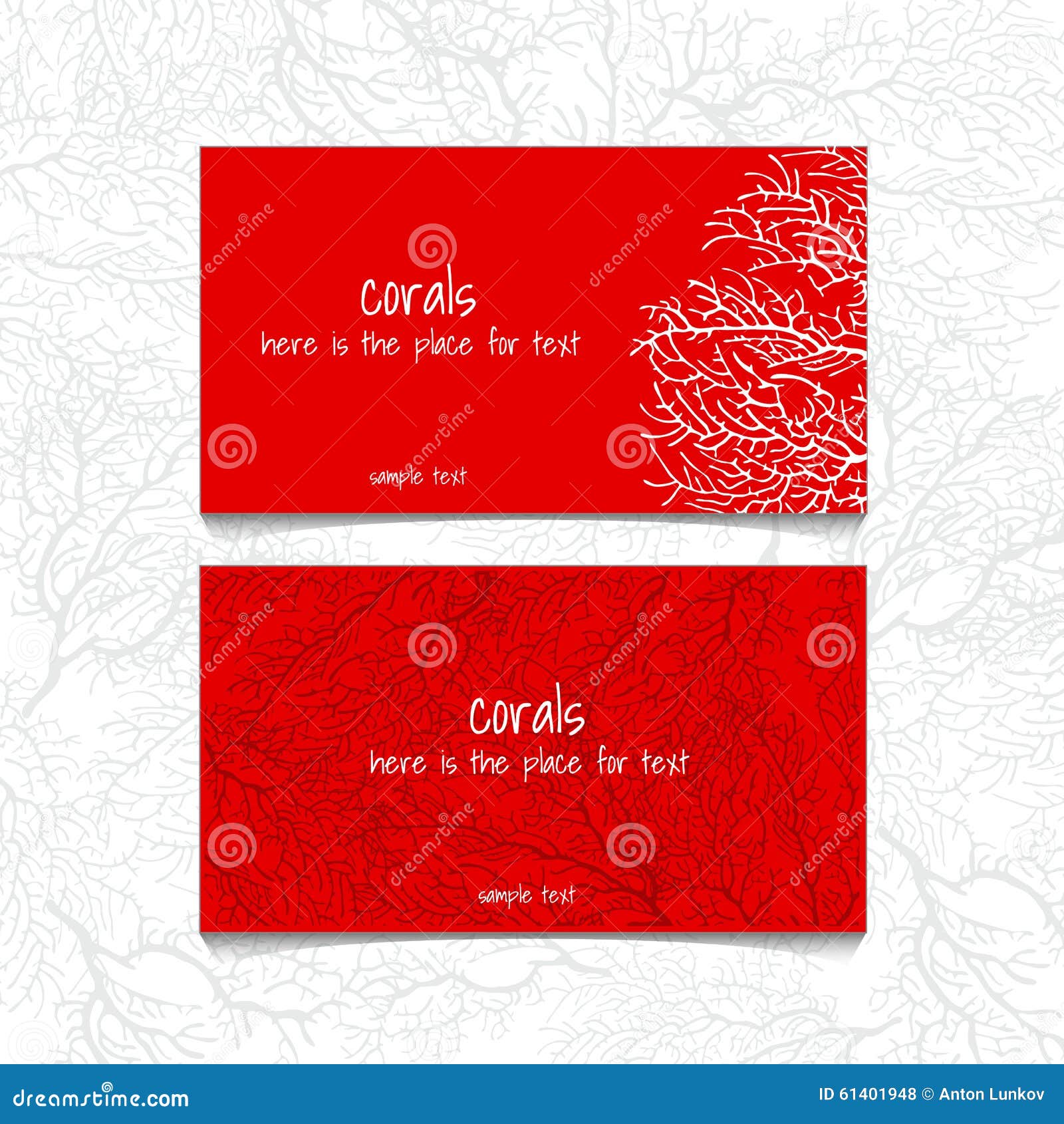 Coral Red Design Horizontal Business Card Stock Vector - Illustration ...