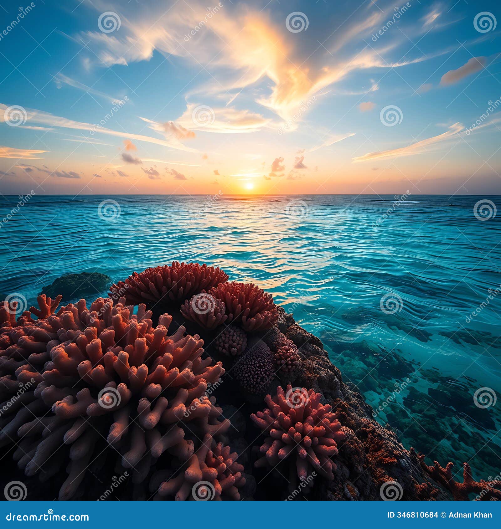 Coral Reef in Australia with Dawn Colors Stock Illustration ...