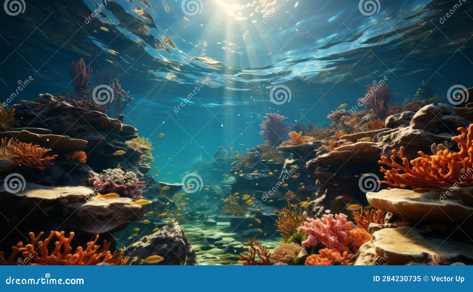 A Coral Reef with Fish and Sun Shining through the Wat. Generative AI ...