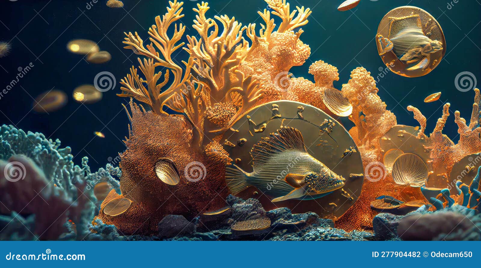 Coral Reef and Gold Coins the Sea Stock Illustration - Illustration of ...