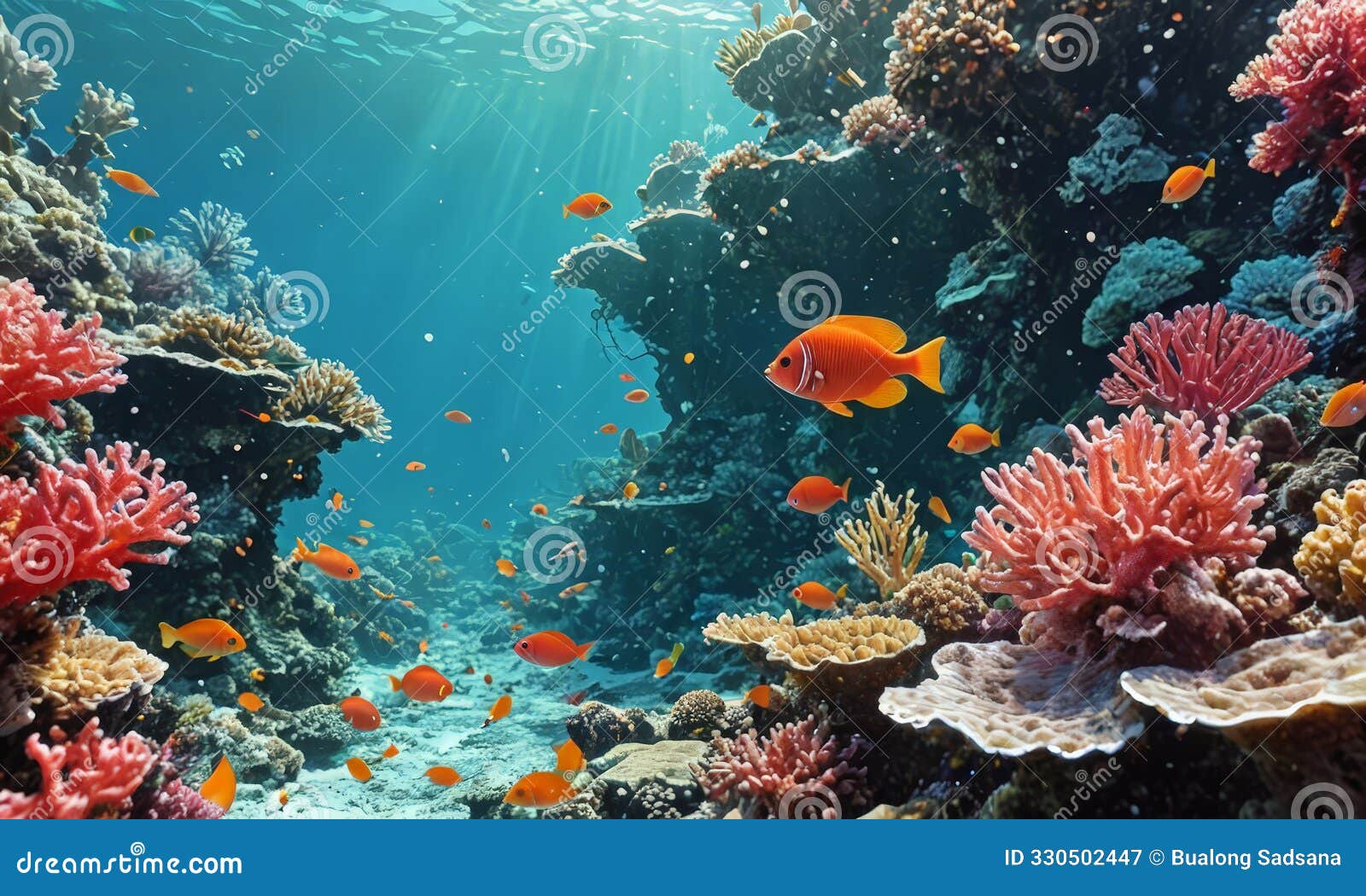 Coral Reef with Many Different Colored Corals Stock Illustration ...
