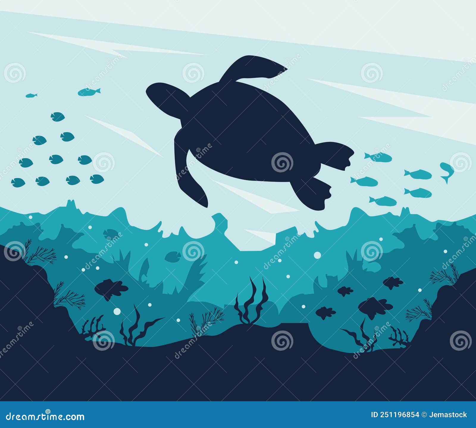Coral reefs with turtle stock vector. Illustration of reef - 251196854