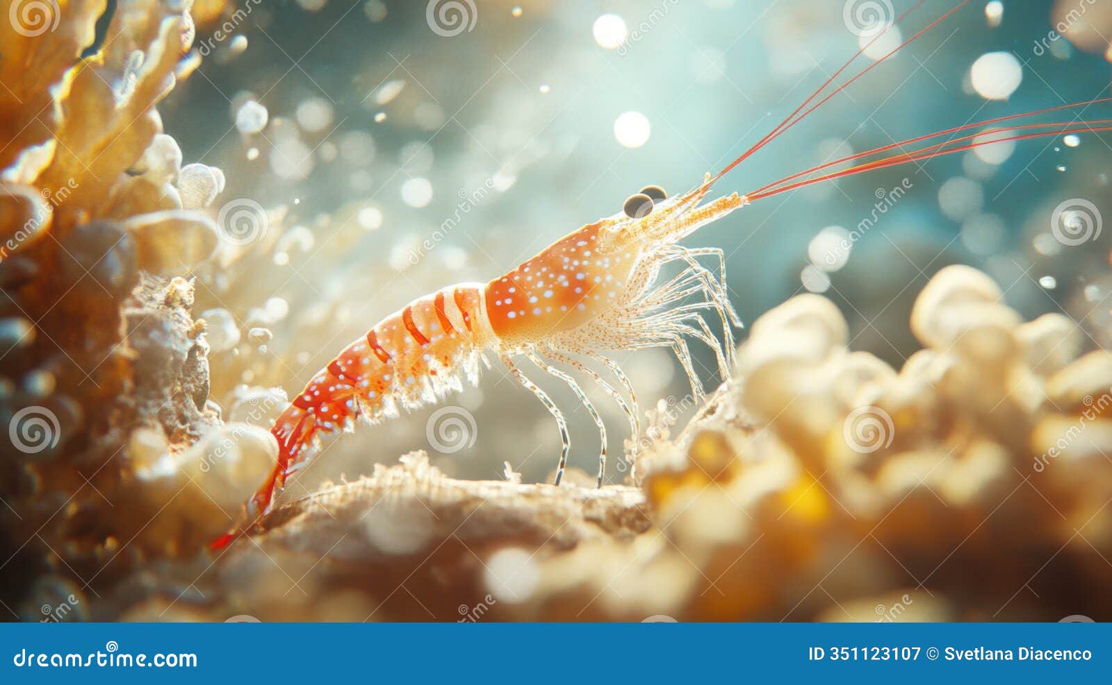 Coral Shrimp on Reef with Floating Microplastics, Vibrant Life Amid ...