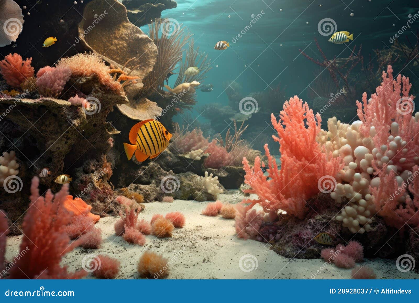 Coral Spawning with Various Marine Creatures Nearby Stock Image - Image ...