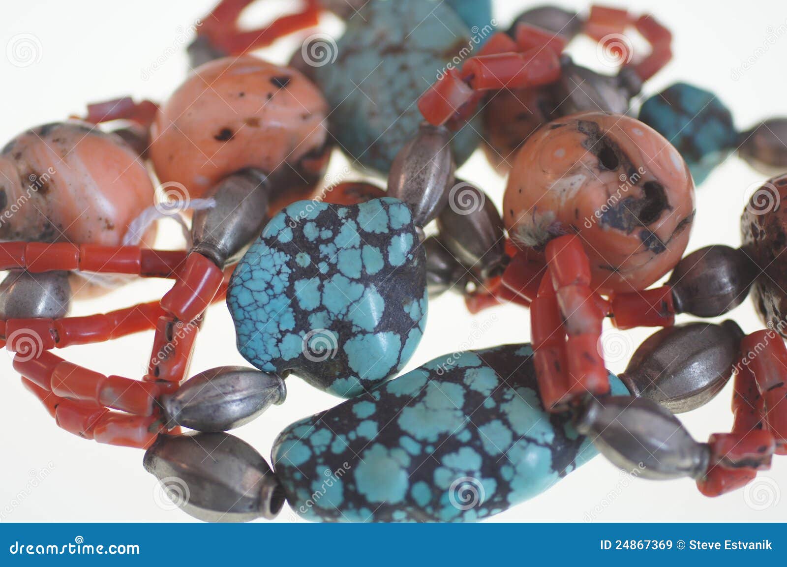 Coral, Turquoise and Silver Necklace Stock Image - Image of asia ...