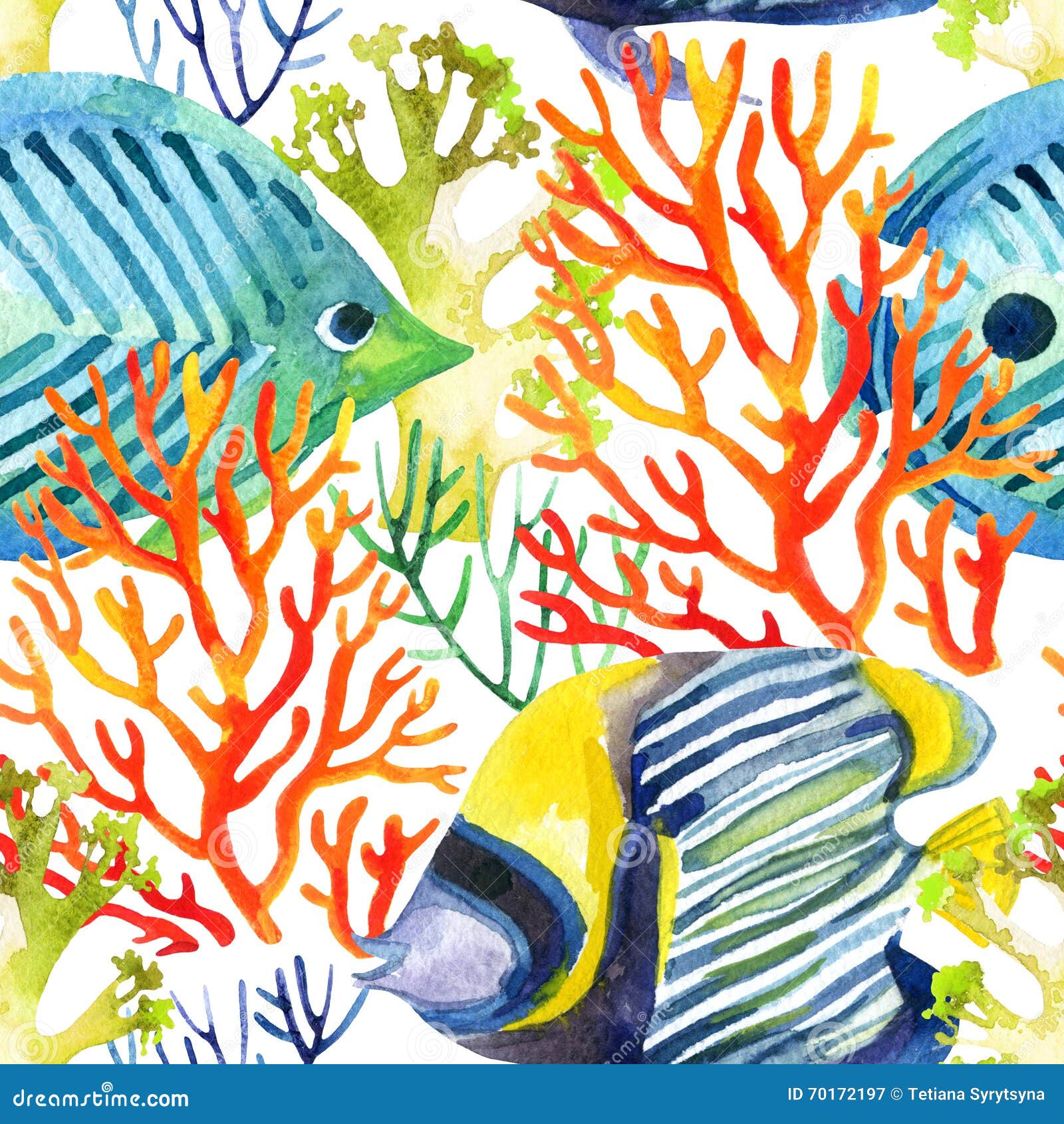 Corals and Fishes Seamless Pattern Stock Illustration - Illustration of ...